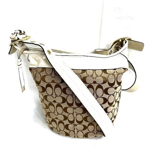 Coach | Bags | Coach Signature 1437 White X Beige Bag Shoulder Ladies ...